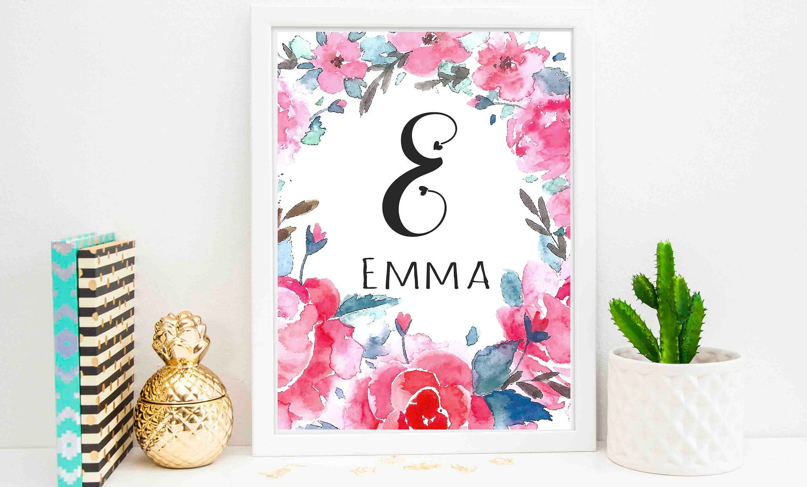 Nursery Floral Decor Emma Name Art Emma Name Sign Emma Nursery - Etsy