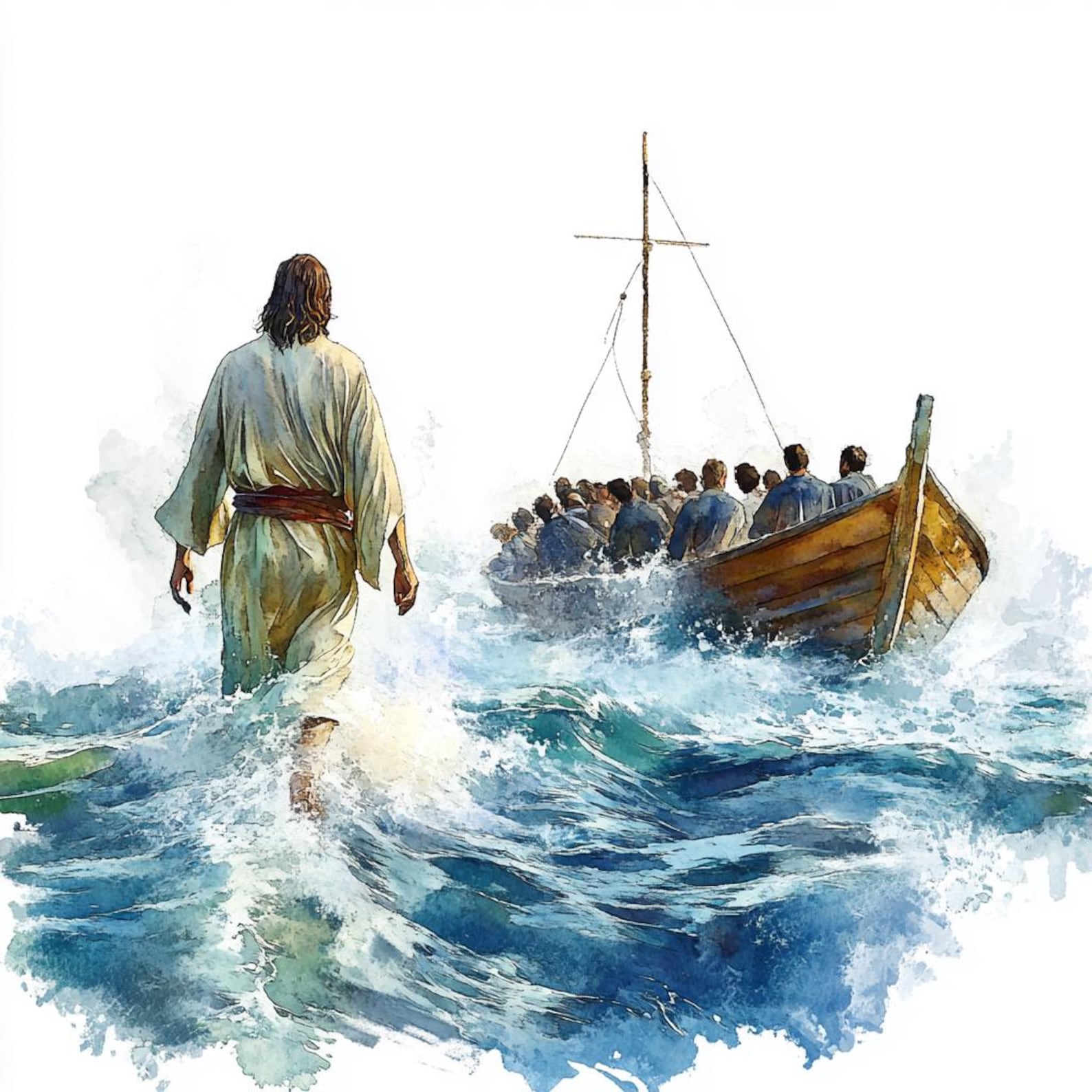 8 Jesus Walking on Water Clipart Printable Watercolor Jesus at Sea ...