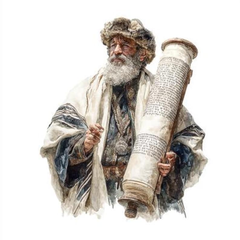 8 Jewish Ancient Rabbi With Torah Scroll Clipart Watercolor Printable ...