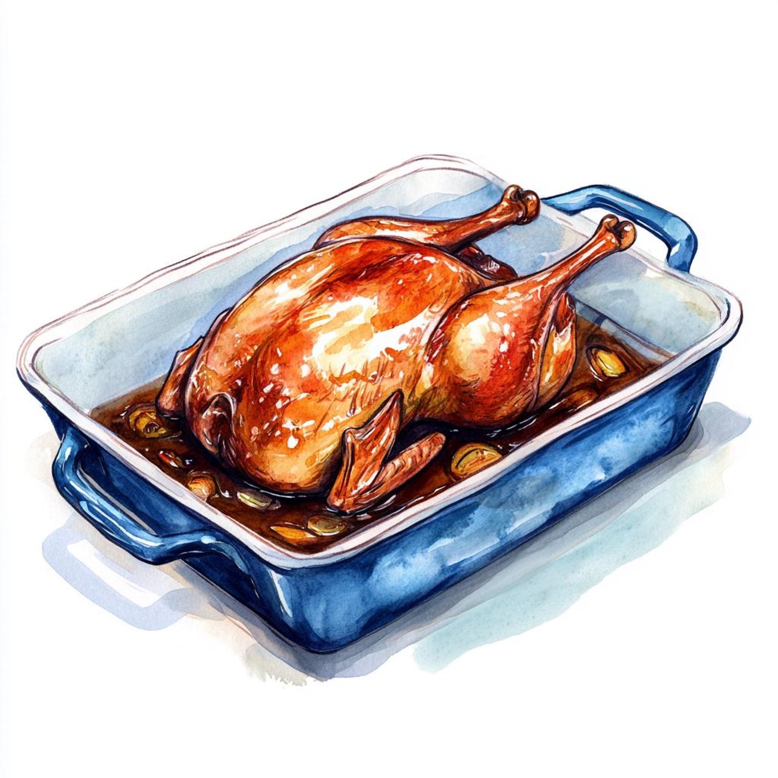 7 Roast Turkey Clipart Watercolor Printable for Recipe Books, Holiday ...