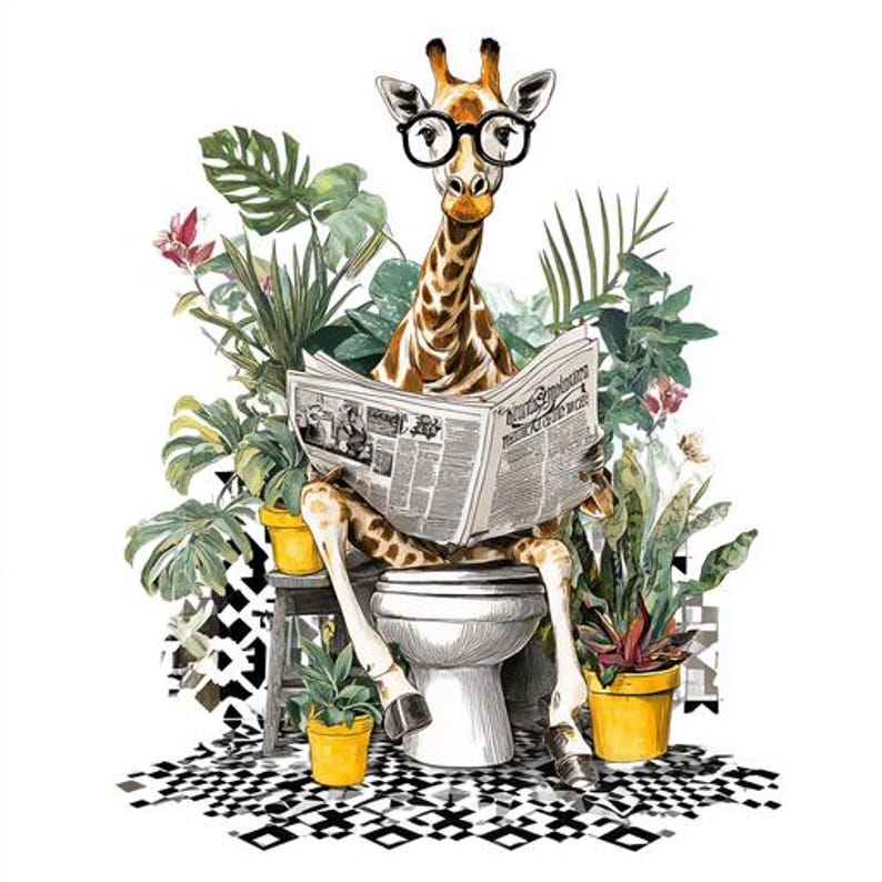 8 Quirky Giraffe on Toilet Clipart, Watercolor Printable, Funny ...