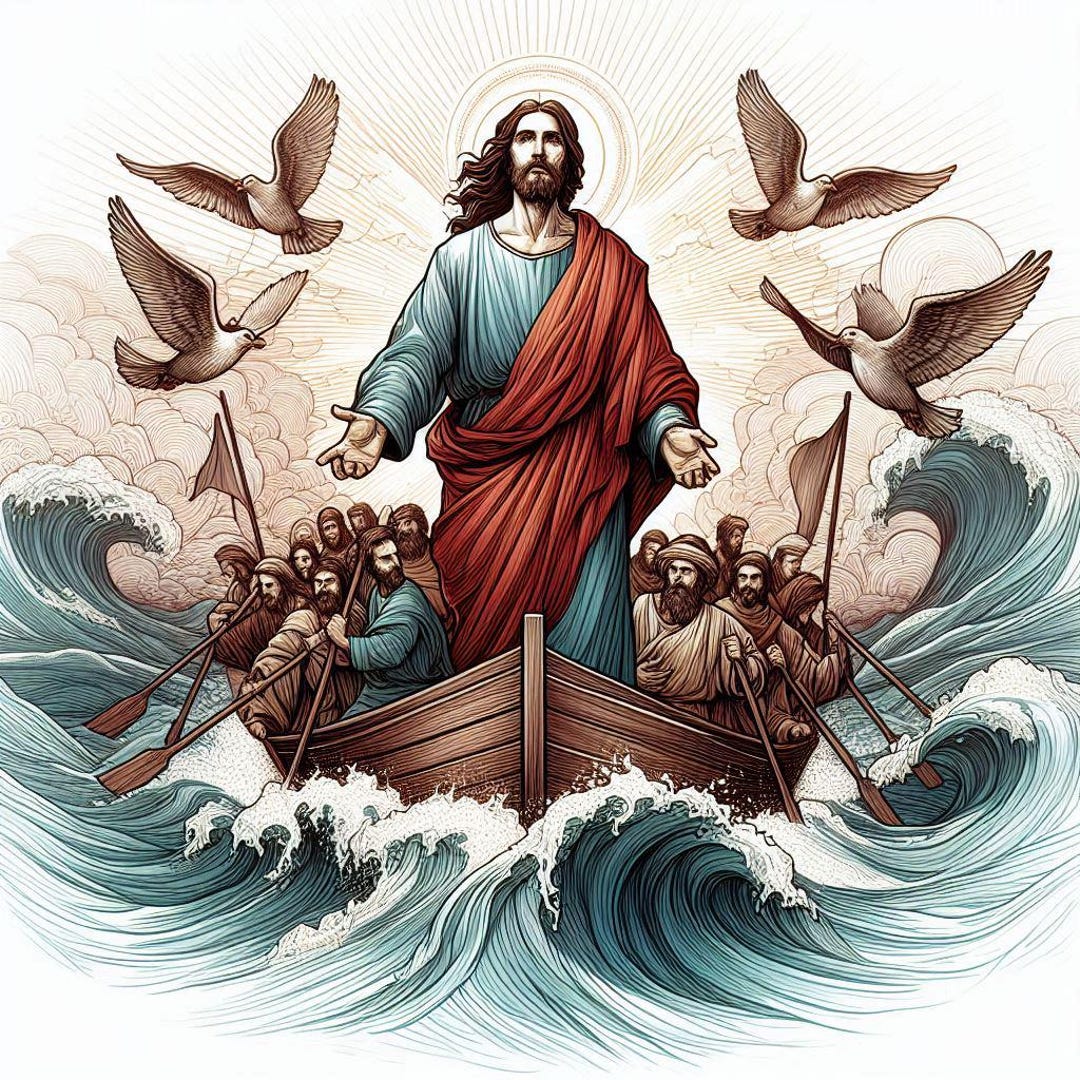 8 Jesus Watercolor PNG Clipart Calms the Storm Art Calming Sea ...