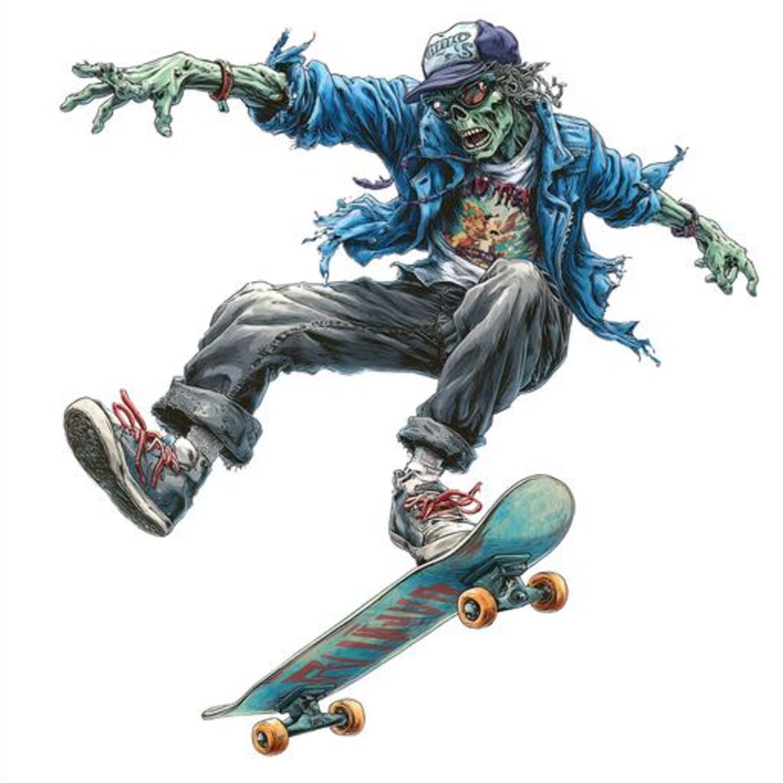 8 Skateboard Zombie Clipart, Halloween Monster, Watercolor Printable ...
