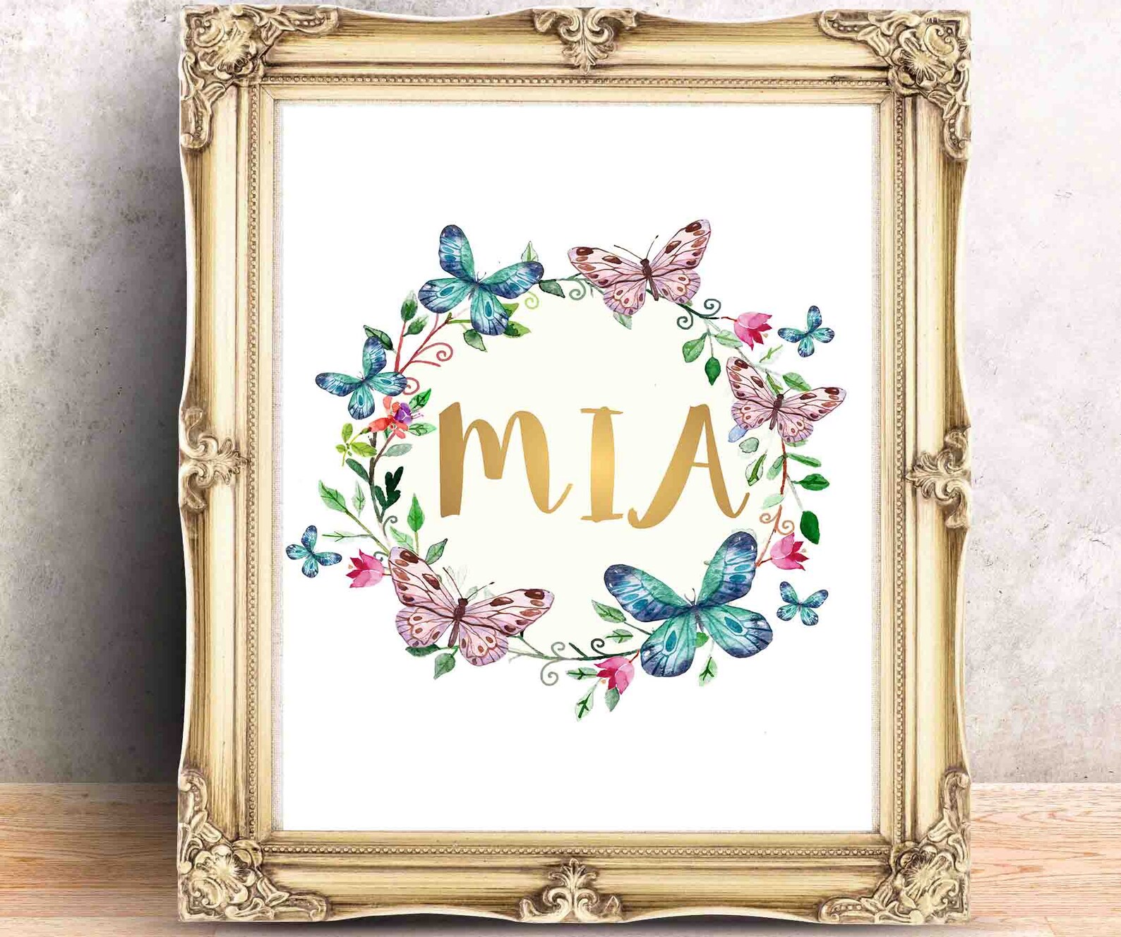 Mia Name Print Mia Name Birthday Mia Nursery Wall Art Wreath Wall Art ...