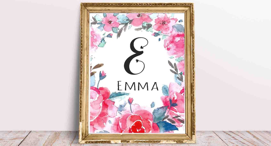 Nursery Floral Decor Emma Name Art Emma Name Sign Emma Nursery - Etsy