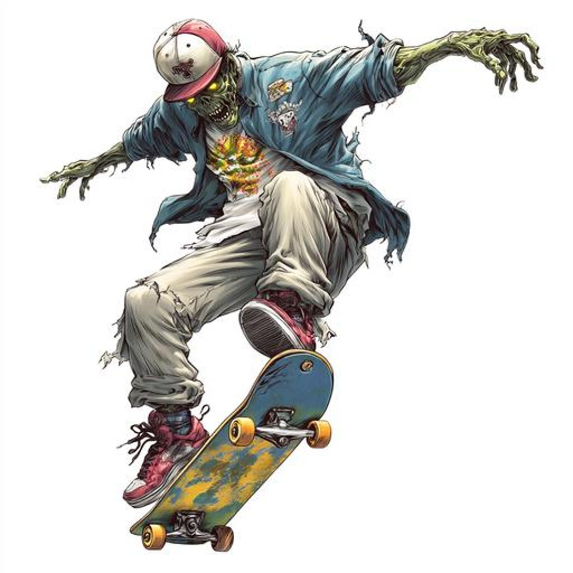 8 Skateboard Zombie Clipart, Halloween Monster, Watercolor Printable ...