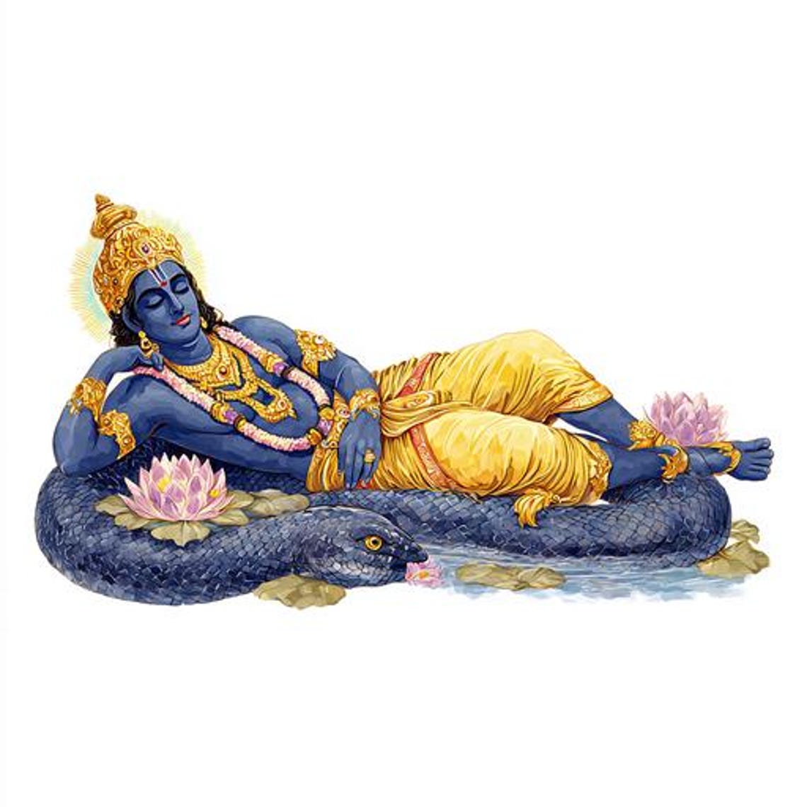 8 Lord Vishnu Lying Clipart, Hindu God, Watercolor Printable, High ...