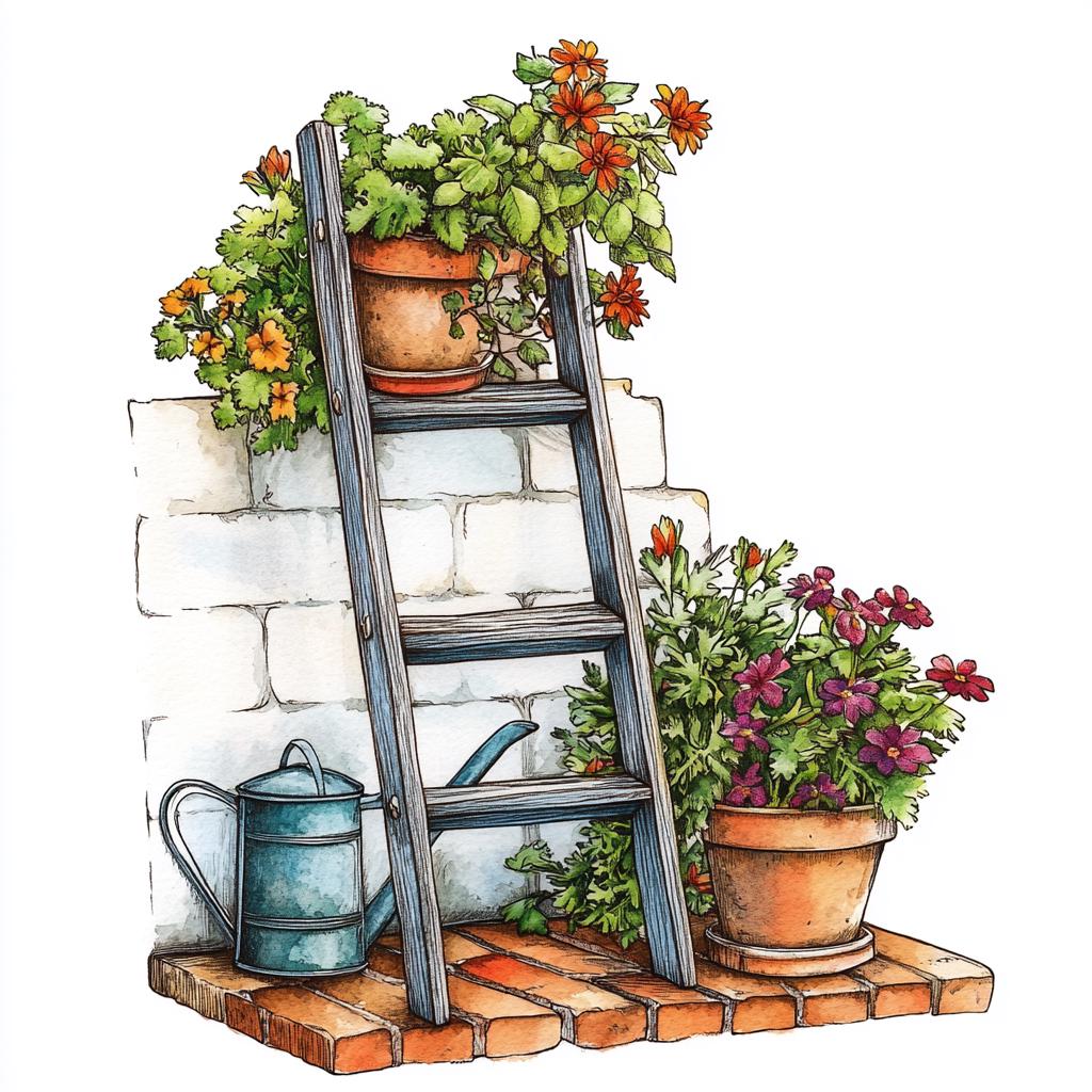 8 Floral Wooden Step Ladder With Roses Flowers Watercolor Printable ...