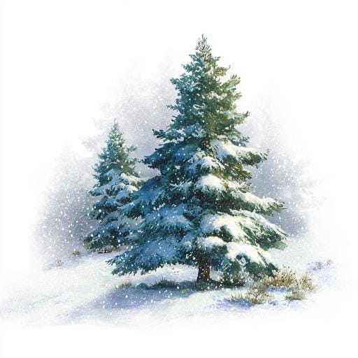 8 Snowy Pine Forest Clipart, Winter Landscape Watercolor Printable ...