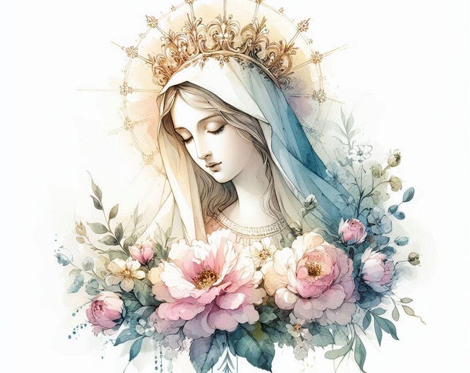 8 Blessed Virgin Mary Clipart Flowers Digital Download Religious ...