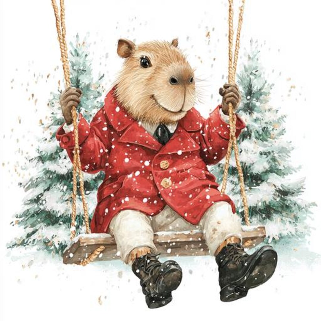 8 Funny Capybara Christmas Clipart, Winter Holidays Art, Watercolor ...