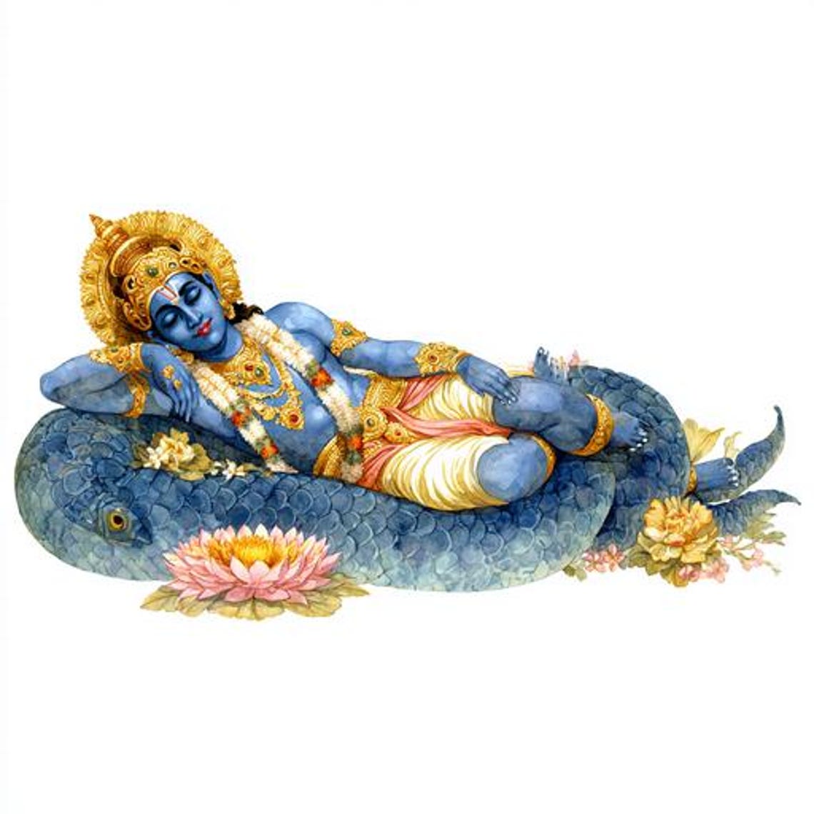 8 Lord Vishnu Lying Clipart, Hindu God, Watercolor Printable, High ...