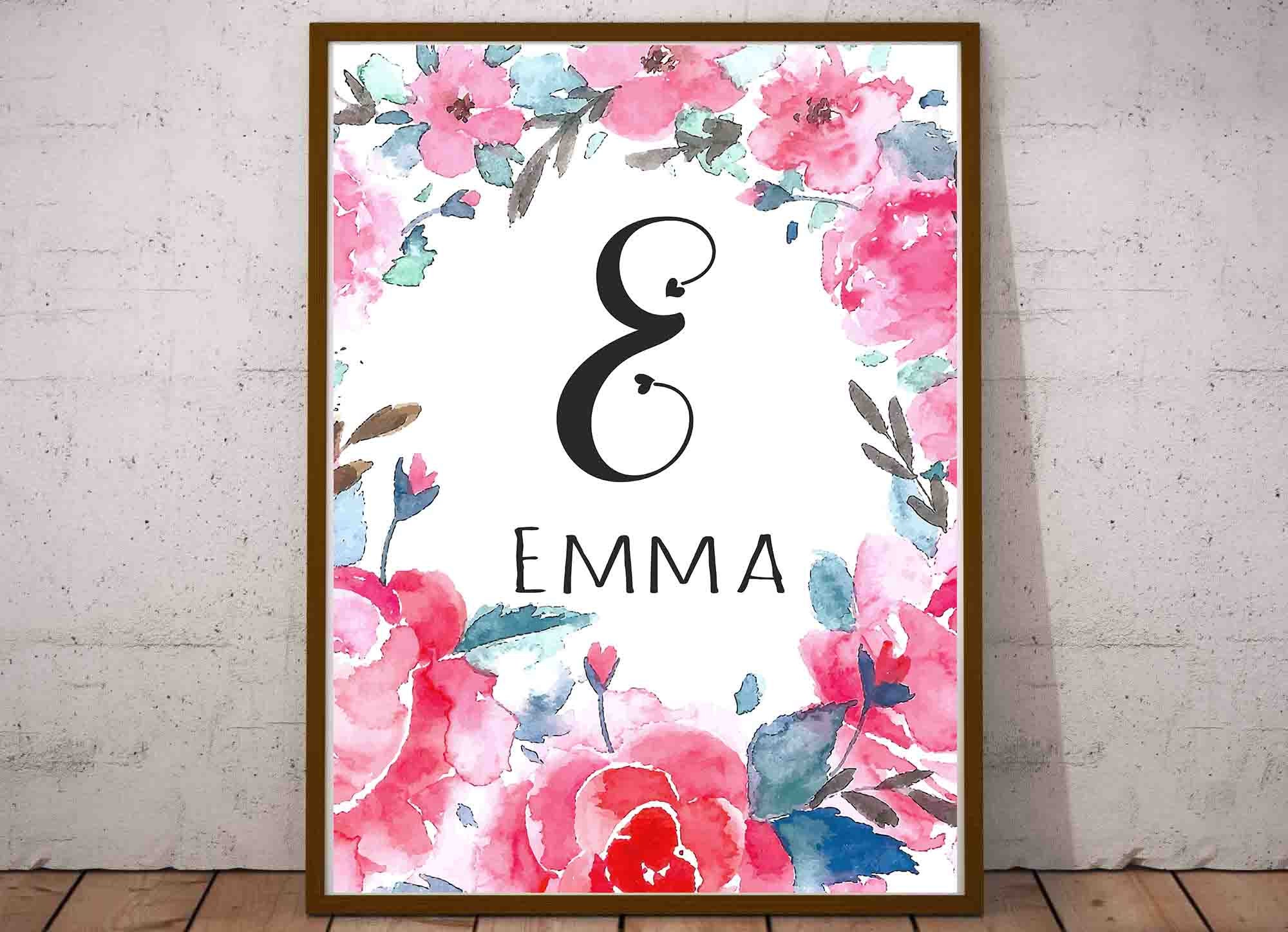 Guardería floral decoración Emma nombre arte Emma nombre signo Emma ...