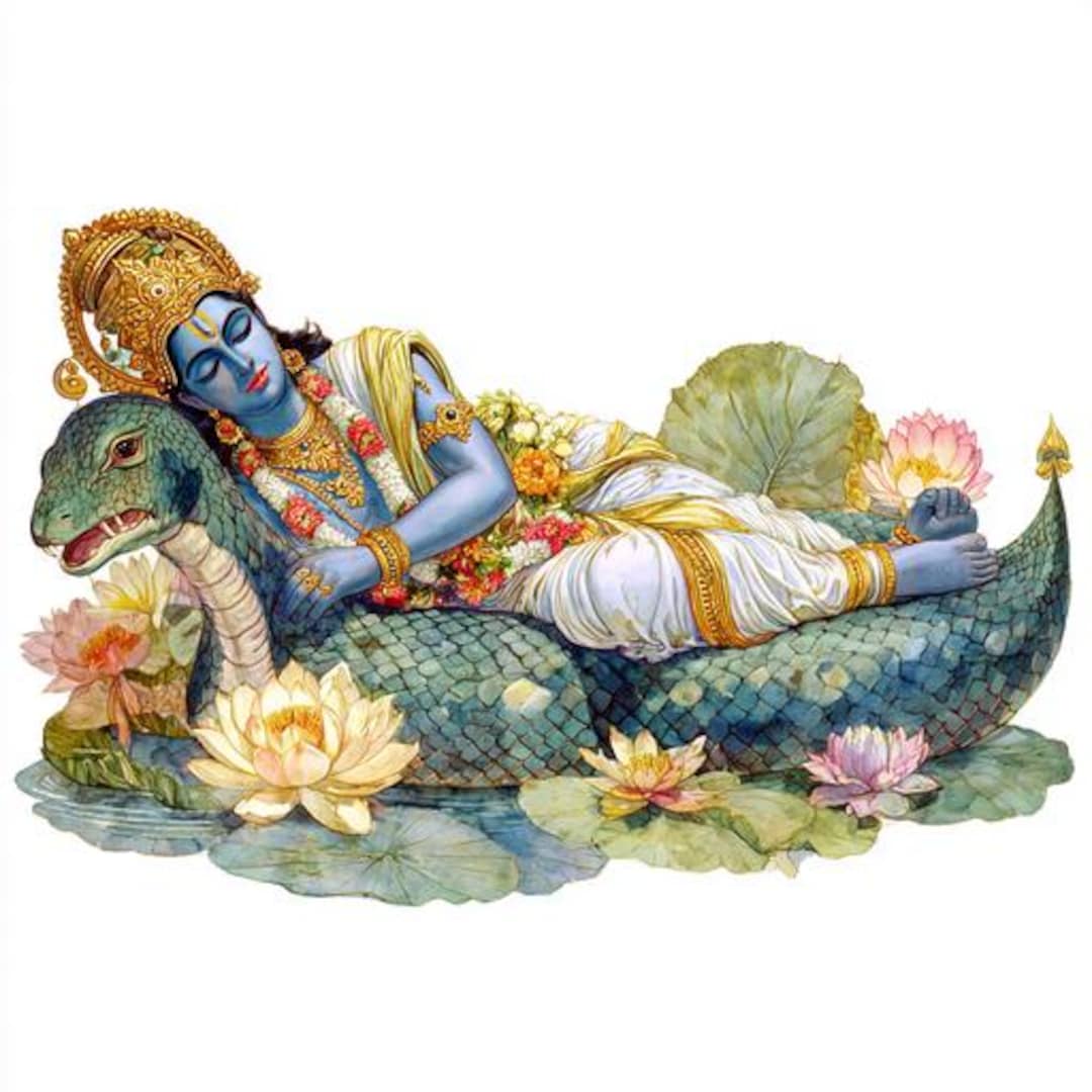 8 Lord Vishnu Lying Clipart, Hindu God, Watercolor Printable, High ...