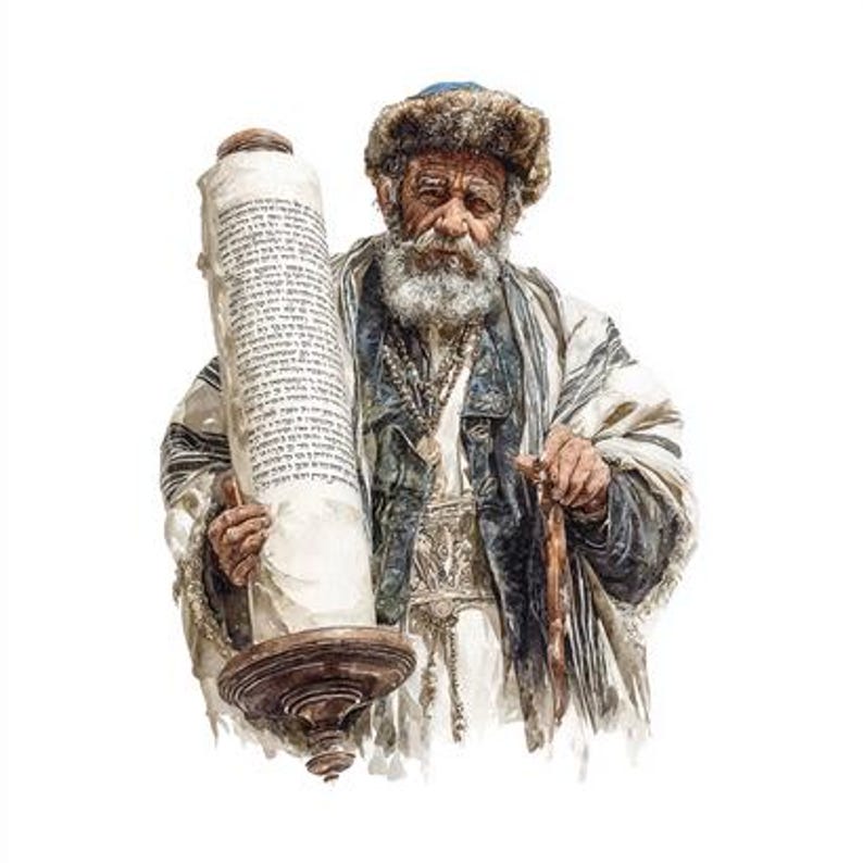 8 Jewish Ancient Rabbi With Torah Scroll Clipart Watercolor Printable ...