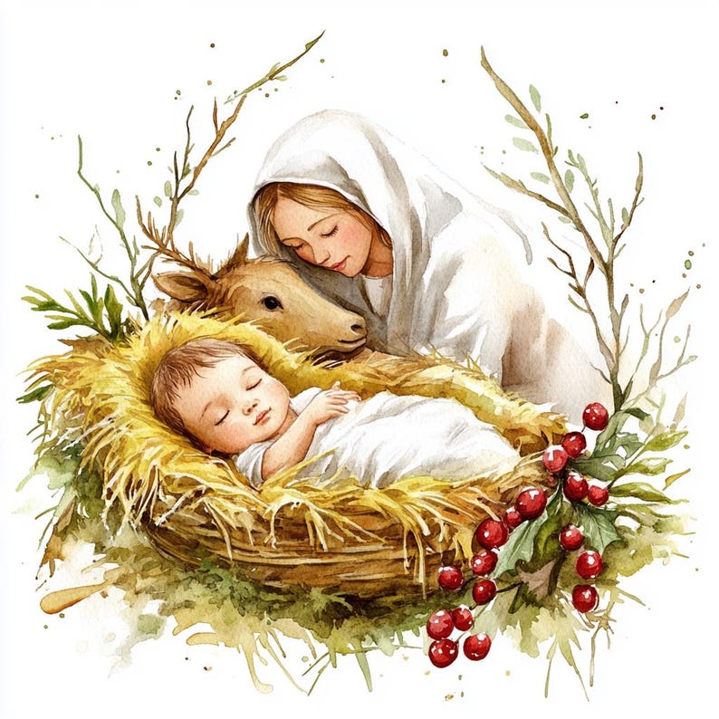 8 Nativity Scene Clipart Christmas Baby Jesus Virgin Mary Madonna and ...