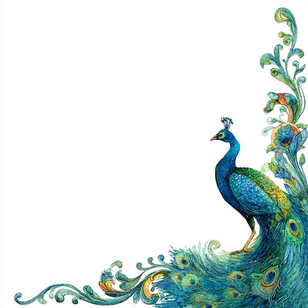 14 Peacock Frame Art Clipart, Blue Bird Borders Watercolor Printable ...