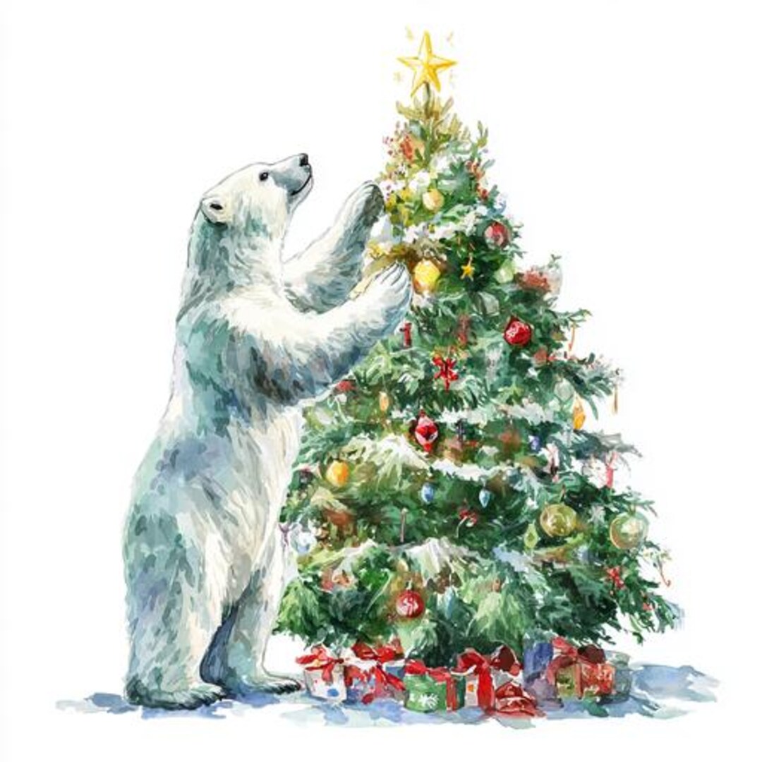 8 Christmas Polar Bear Clipart, Holiday Tree Decor, Winter Animal ...