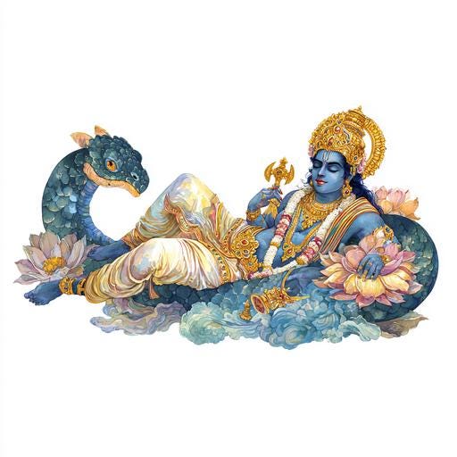 8 Lord Vishnu Lying Clipart, Hindu God, Watercolor Printable, High ...