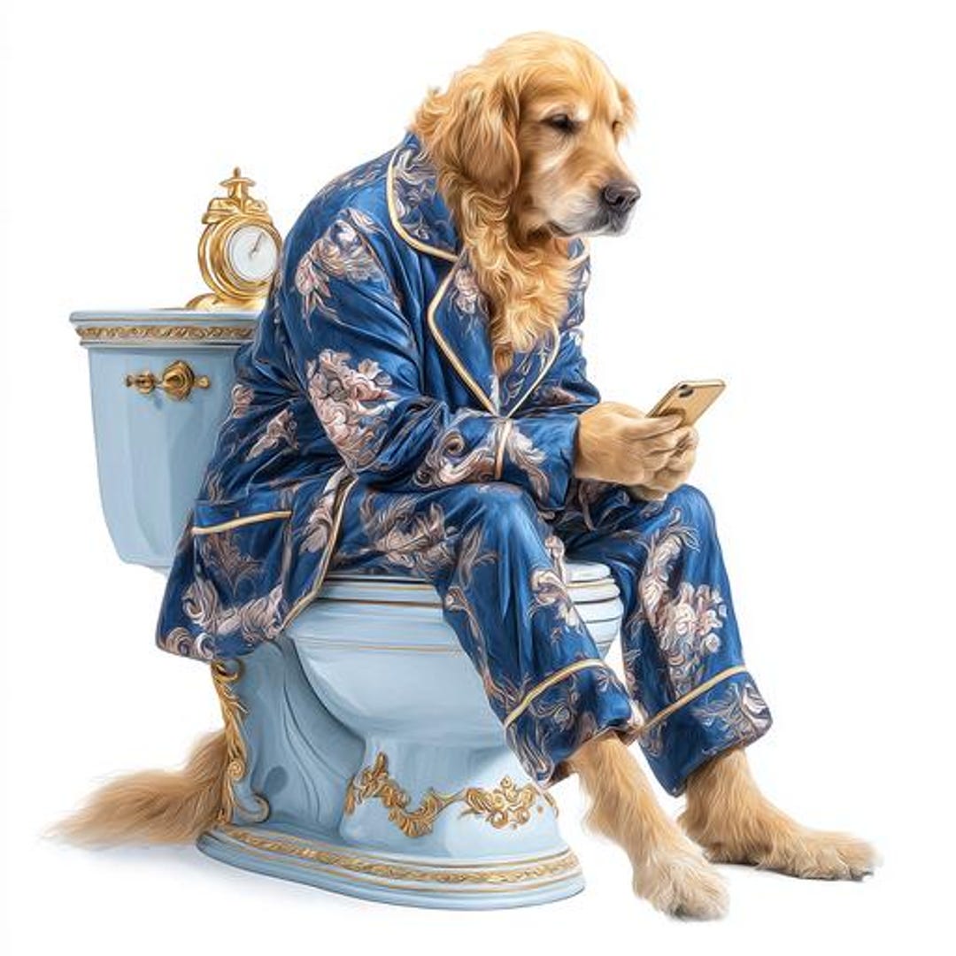8 Dog on Toilet Clipart Watercolor Printable Funny Pet in Bathroom ...