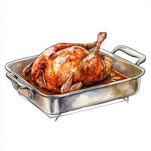 7 Roast Turkey Clipart Watercolor Printable for Recipe Books, Holiday ...