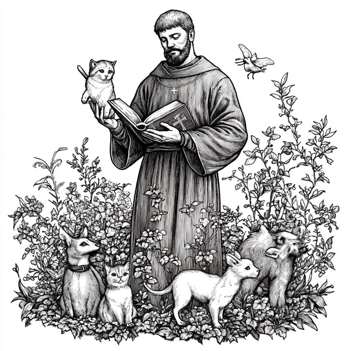 7 Saint Francis of Assisi Clipart Digital Download With Animals Black ...