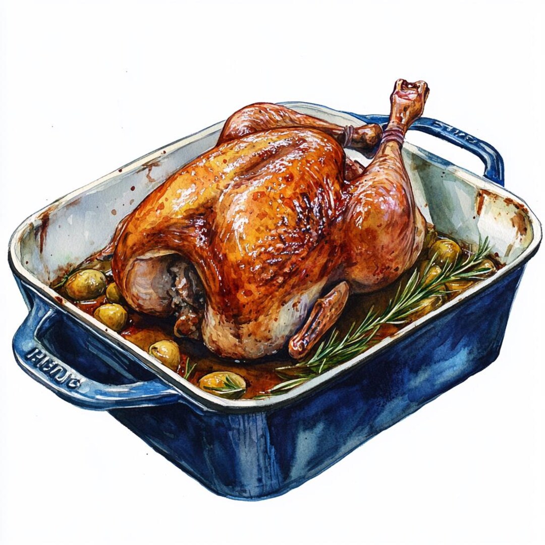 7 Roast Turkey Clipart Watercolor Printable for Recipe Books, Holiday ...