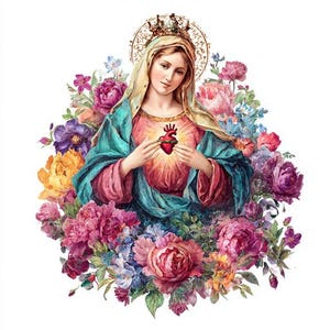 8 Our Lady of the Sacred Heart Clipart, Floral Virgin Mary Image ...