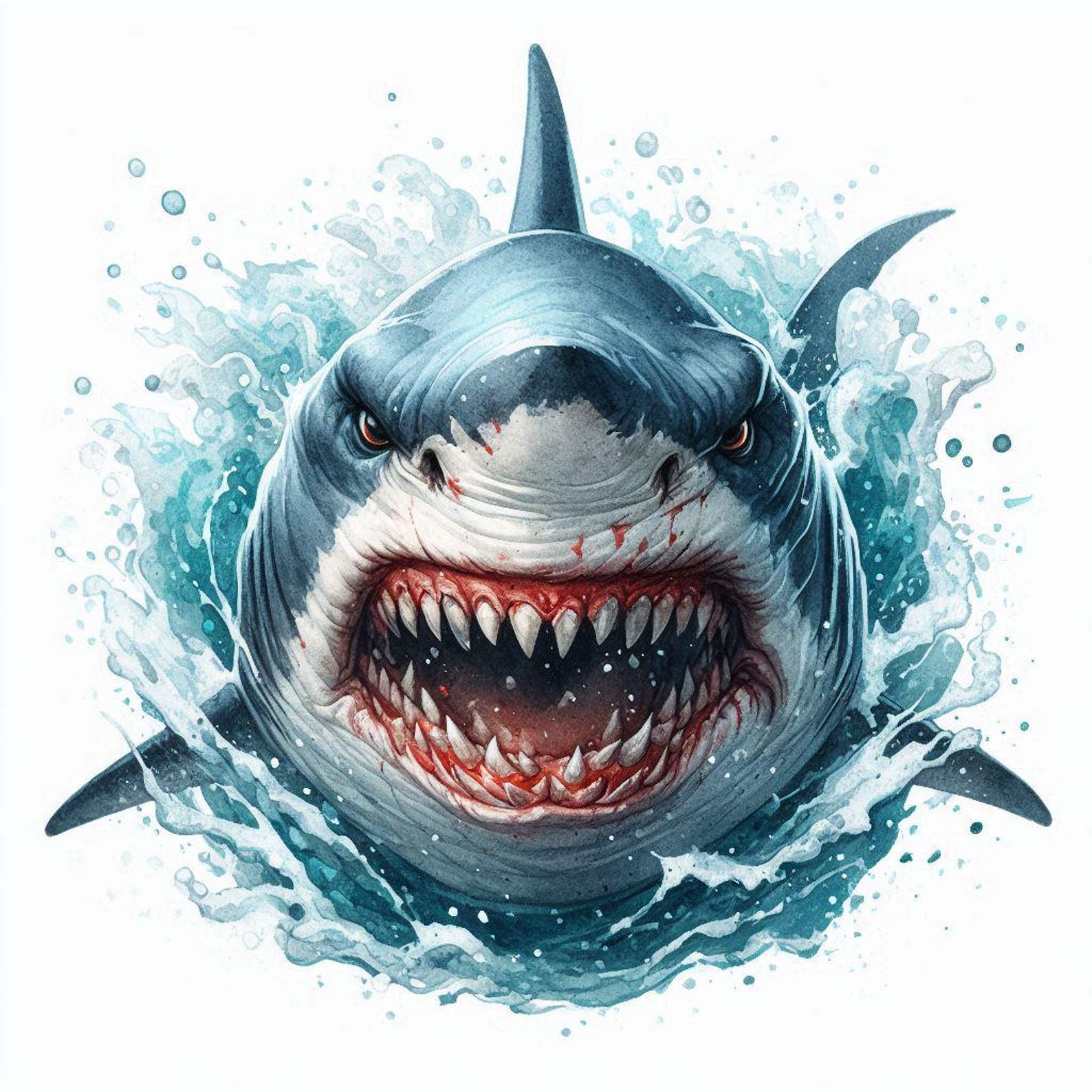 4 Angry Shark Clipart, Watercolor Printable, Digital Download, Jpgs ...