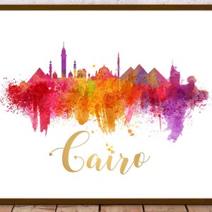 Cairo Map PRINTABLE Cairo Skyline Watercolor Cairo Travel Poster Cairo ...