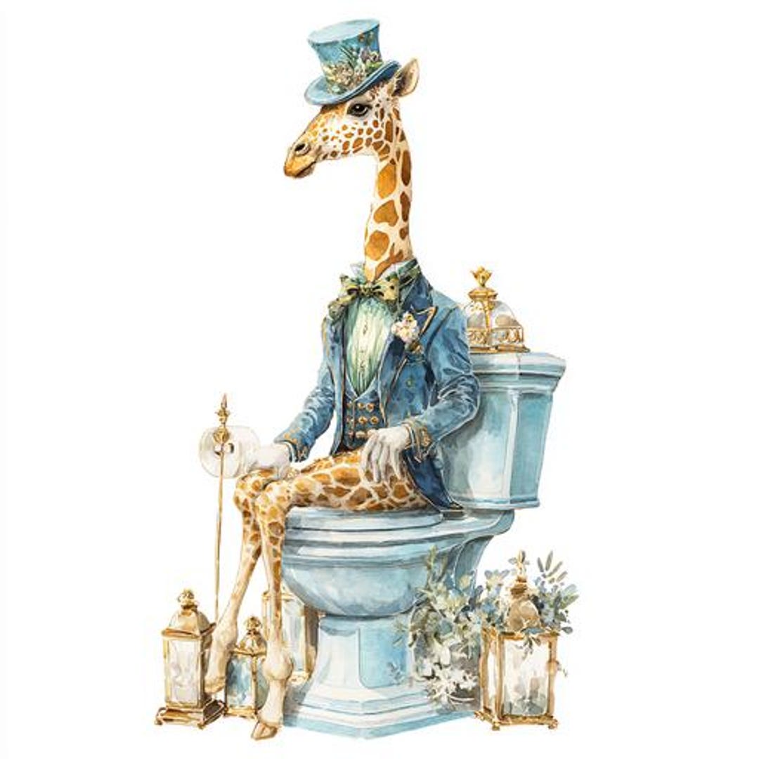 8 Giraffe on Toilet With Newspaper Clipart Watercolor Printable, Funny ...
