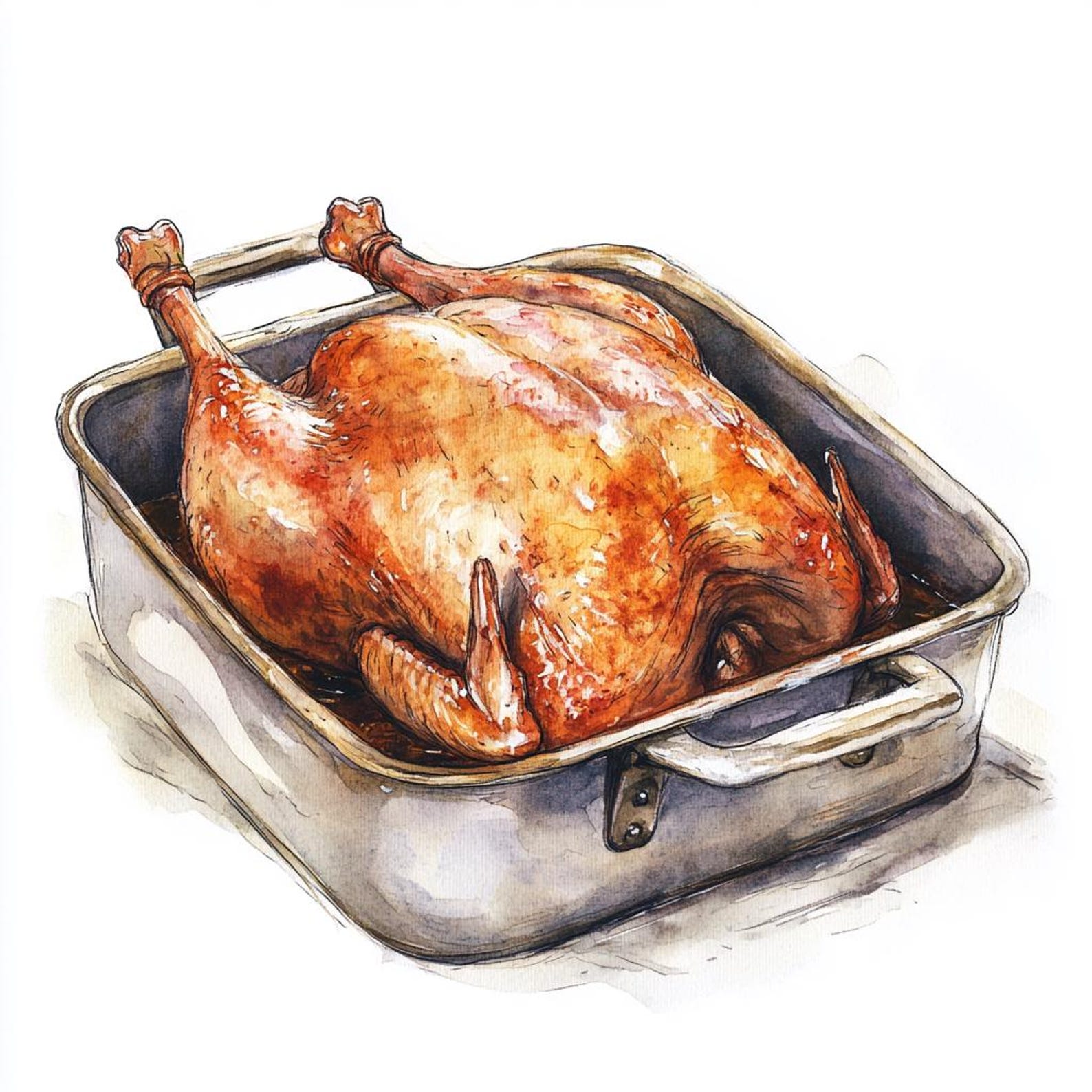 7 Roast Turkey Clipart Watercolor Printable for Recipe Books, Holiday ...