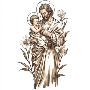 8 Saint Joseph Clipart, St. Joseph With Baby Jesus Line Art Drawing ...
