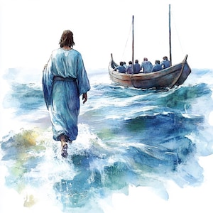 8 Jesus Walking on Water Clipart Printable Watercolor Jesus at Sea ...