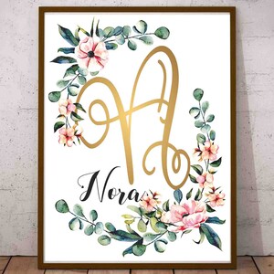 Nora Name Sign, Nora Baby Printable Baby Shower Gift Floral Monogram N ...