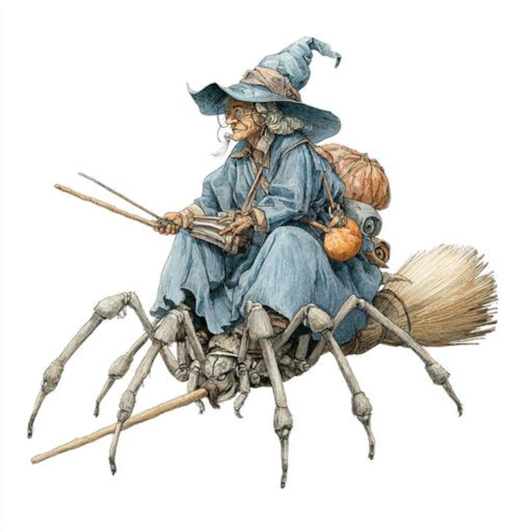 8 Witch on Spider Halloween Clipart, Watercolor Printable, Digital ...