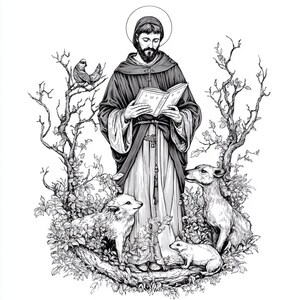 7 Saint Francis of Assisi Clipart Digital Download With Animals Black ...