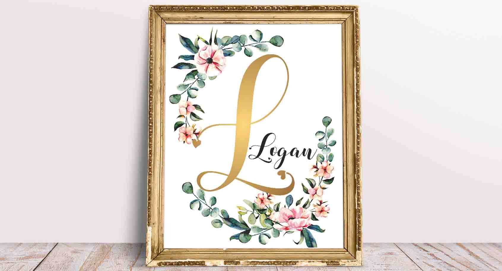 Gold Script Name, Logan Name Print, Logan Namensschild, Kranz mit ...