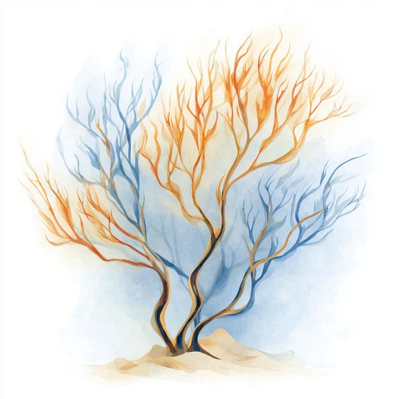 8 Burning Bush Clipart Christian Watercolor Element Sacred Fire Symbol ...