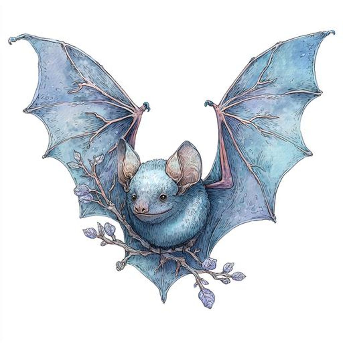 8 Fantasy Botanical Bat Clipart, Watercolor Printable, Scary Animals ...