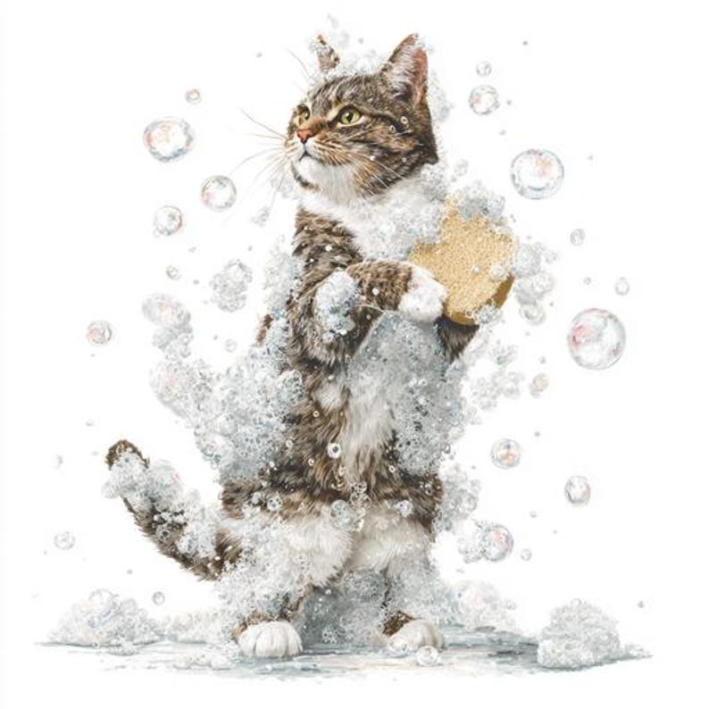 8 Kitten Shower Clipart Cat Bath, Watercolor Printable, Funny Pet in ...