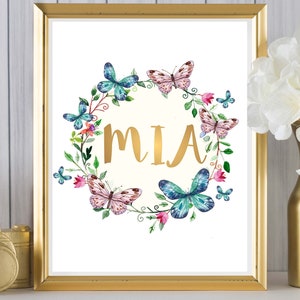 Mia Name Print Mia Name Birthday Mia Nursery Wall Art Wreath Wall Art ...