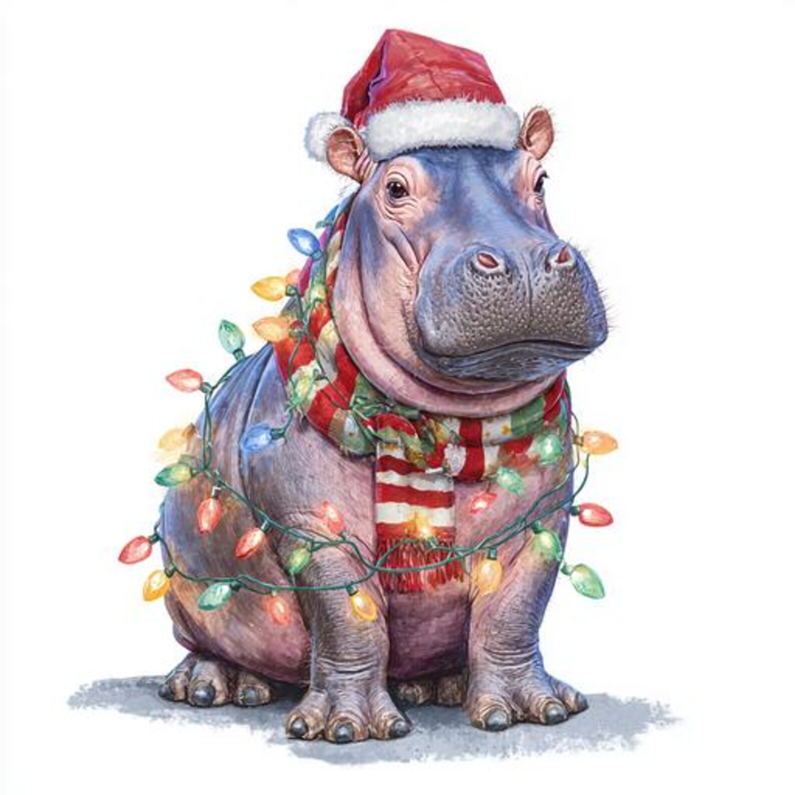 8 Santa Hippo Clipart, Christmas Animal Image Watercolor Printable ...
