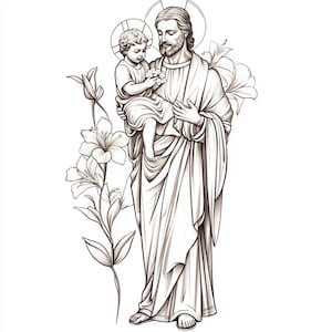 8 Saint Joseph Clipart, St. Joseph With Baby Jesus Line Art Drawing ...