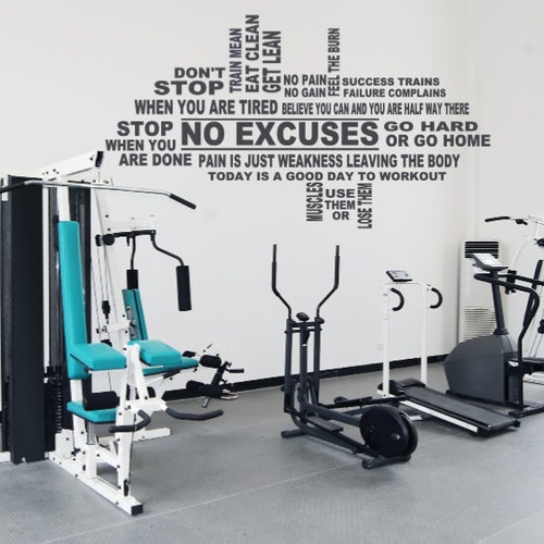 Workout Vinyl Gym Wall Decal Inspirational Words Gym Decal Etsy