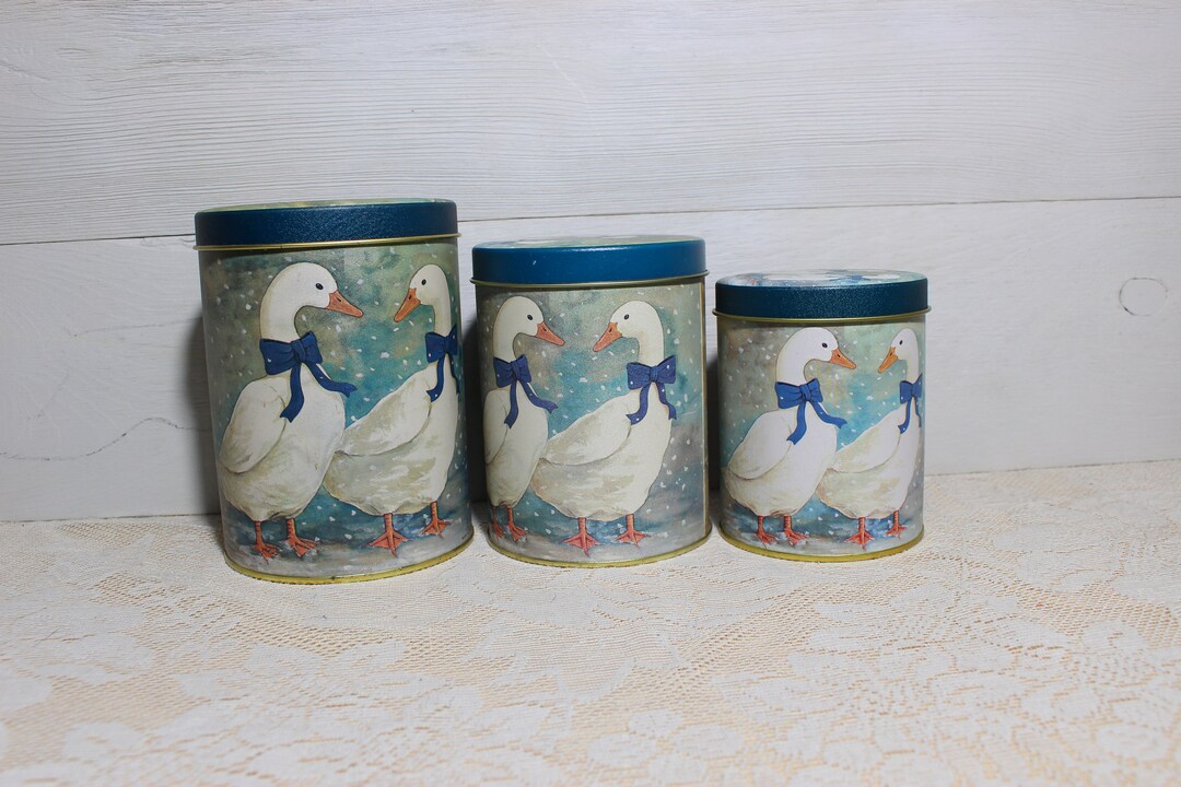 Nesting Tin Cans Set, Winter Geese Country Blue, Made in Taiwan - Etsy