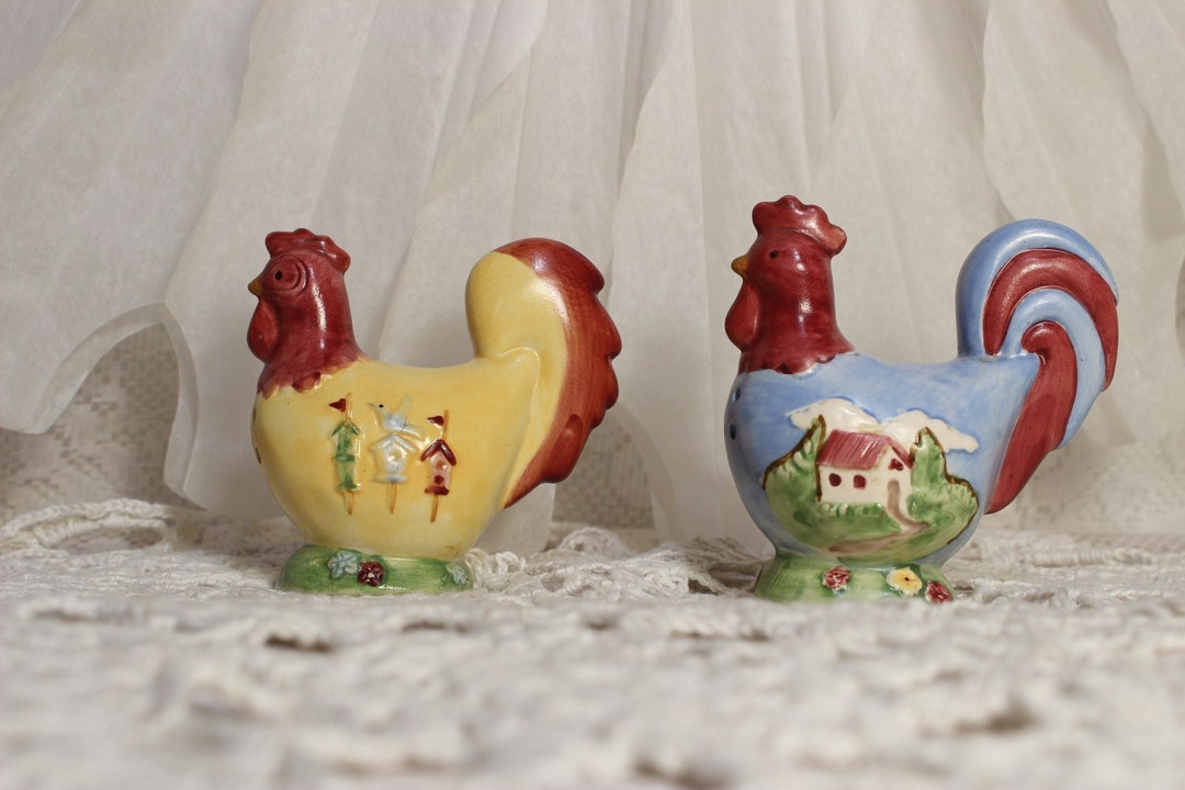 Scenic Salt and Pepper Shakers Set, Vintage Ceramic Low Relief Farm and ...
