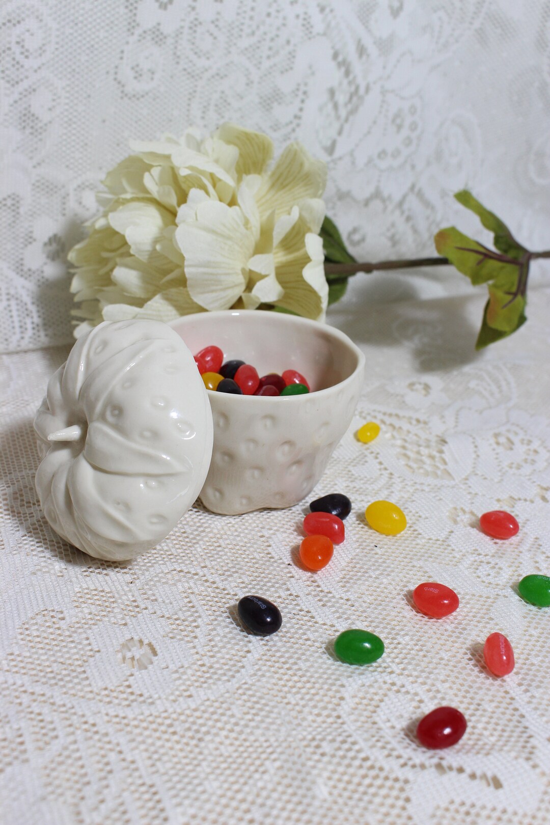 Strawbery Shaped Condiment Jar, Jam Ceramic Container, Jelly or Mustard ...