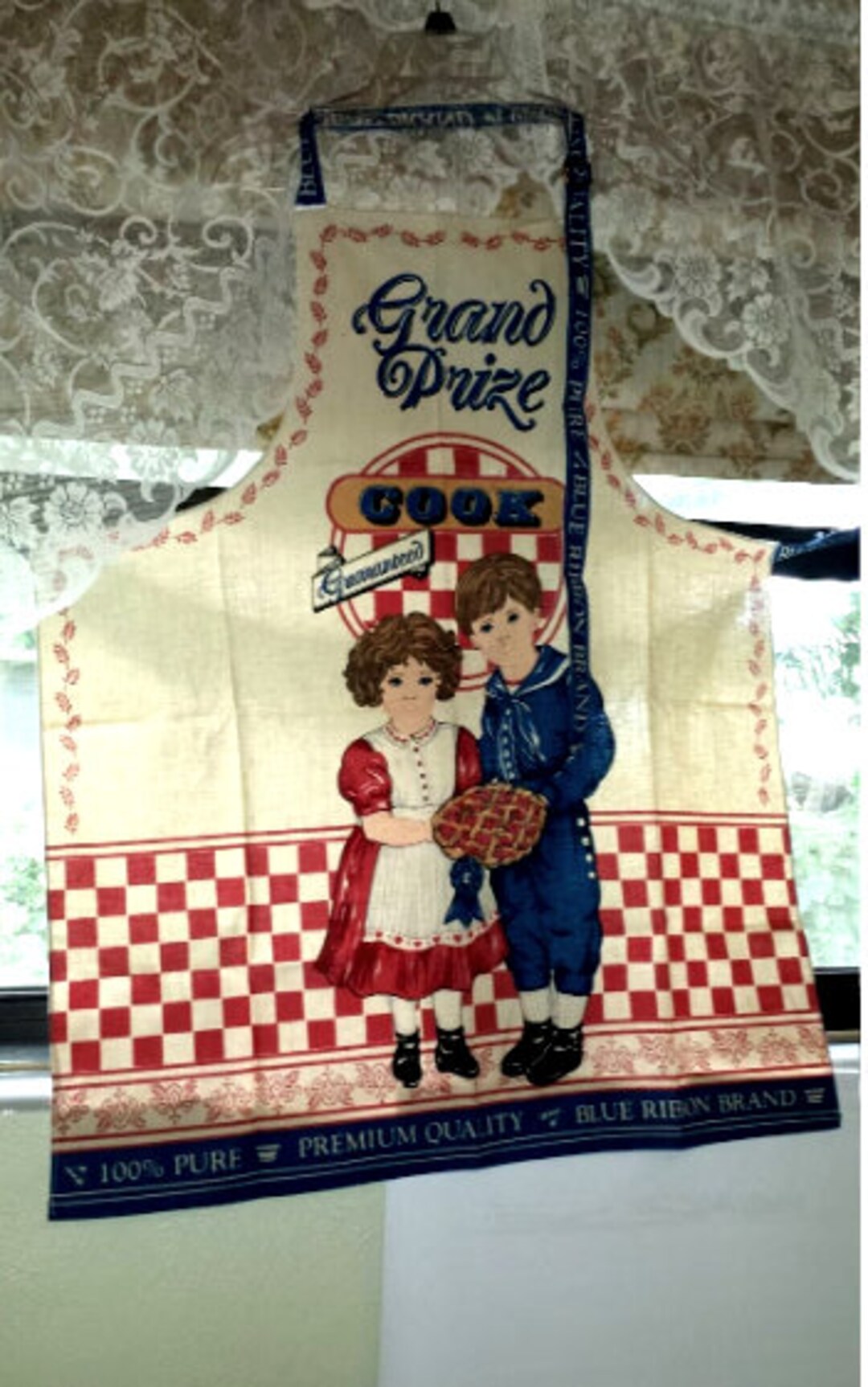 Cotton Full Apron, Red and Cream Checkers, Grand Prize COOK Blue Ribbon ...