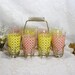 Water Glasses With Brass Caddy, Firna Yellow and Peach Checkers Cups ...